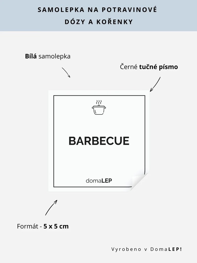 Samolepka na kořenky BARBECUE bílá 5 × 5 cm tučné písmo
