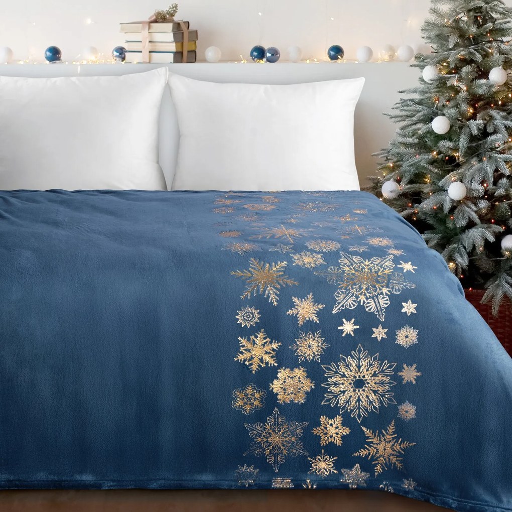 VÁNOČNÍ FLEECOVÁ DEKA JOY3 150X200 CM TMAVOMODRÁ