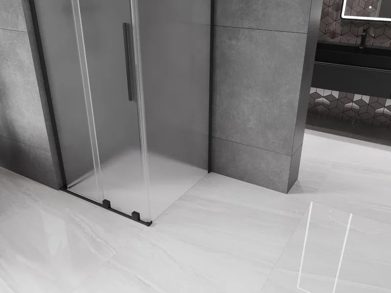 Mexen Velar L, sprchový kout s posuvnými dveřmi 100 x 100 cm, 8mm sklo námraza, černá matná, 871-100-100-33-70