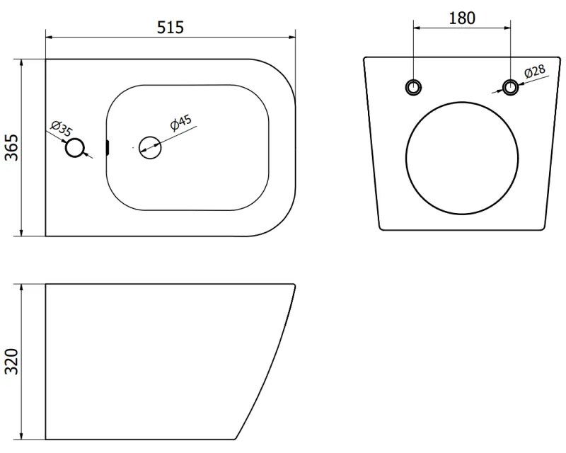 Mexen Madox závěsný bidet, Matná černá - 35155170