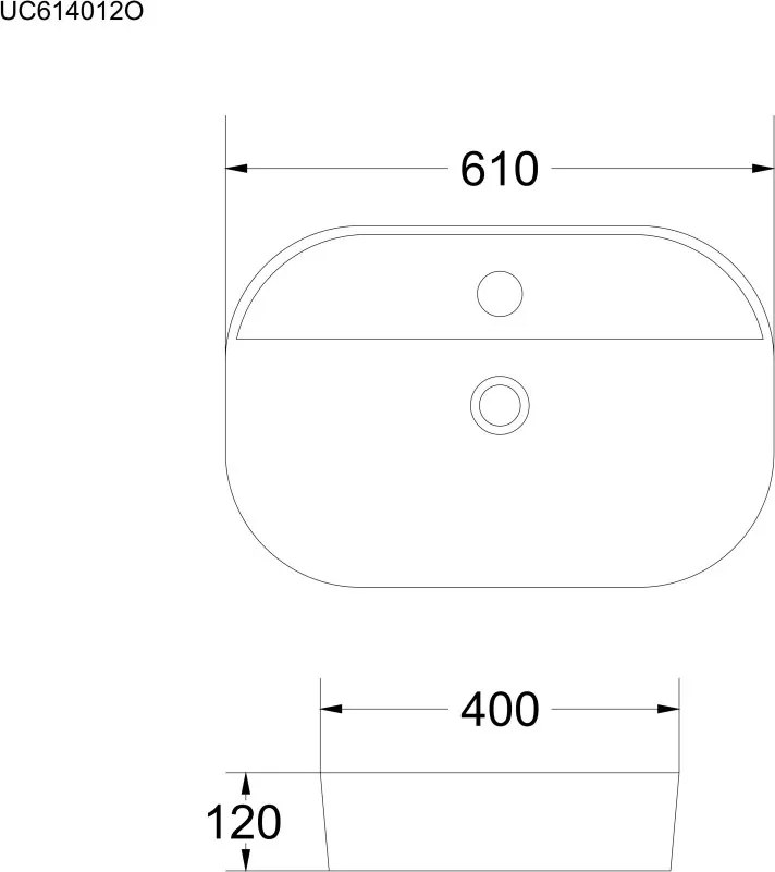 Mereo, Mereo Umyvadlo na desku bez přepadu, 610x400x120 mm, keramické, MER-UC614012O