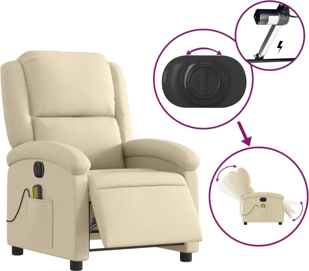 Elektrické masážní polohovací křeslo krémové textil 3204161