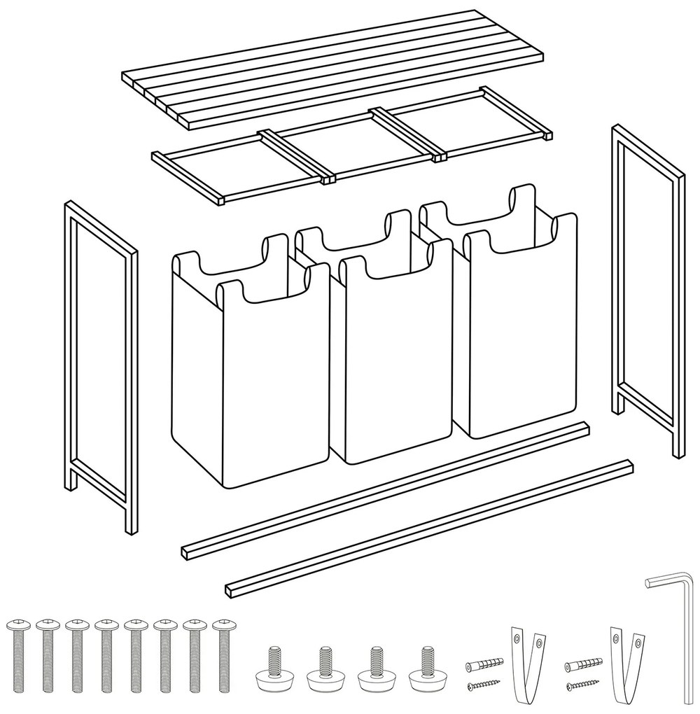 Tříkomorový prádlený koš 120 litrů s rámečkem Massido