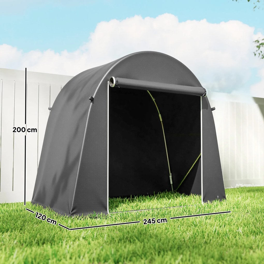 Outsunny voděodolný garážový stan 245 × 120 × 200 cm – přístřešek na kola s rolovacími zipovými dveřmi, nepromokavý skladovací stan, pozinkovaný rám,…