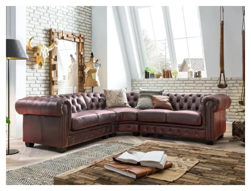 Massive home | Rohová sedací souprava Chesterfield z pravé kůže - červená
