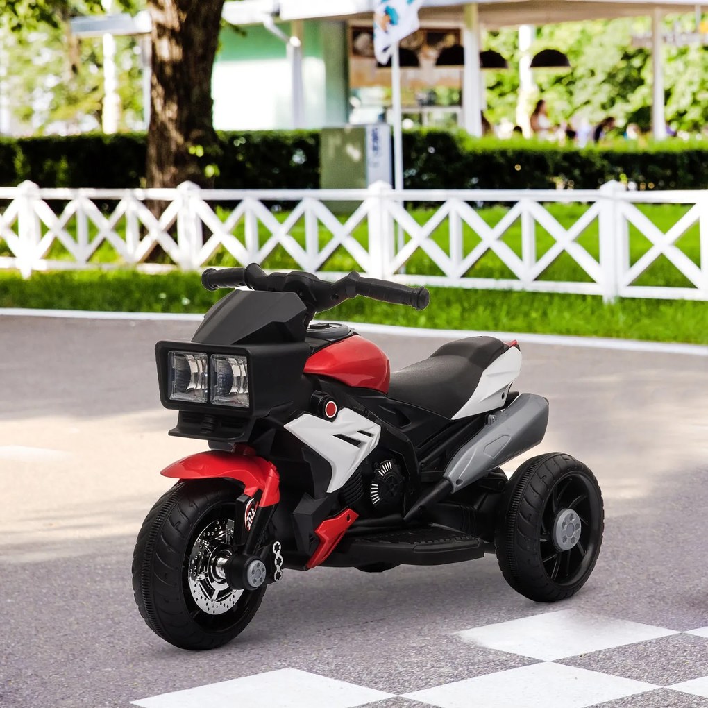 HOMCOM Elektrická Motorka pro Děti od 3 Let 6V Na Baterie s Osvětlením, Hudbou, Klaksonem a Širokými Koly, Rychlost 3 km/h, Červená a Černá | Aosom