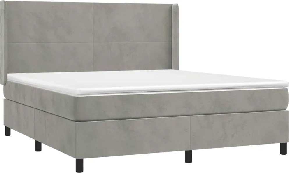 Box spring postel s matrací a LED světle šedá 160x200 cm samet 3139451