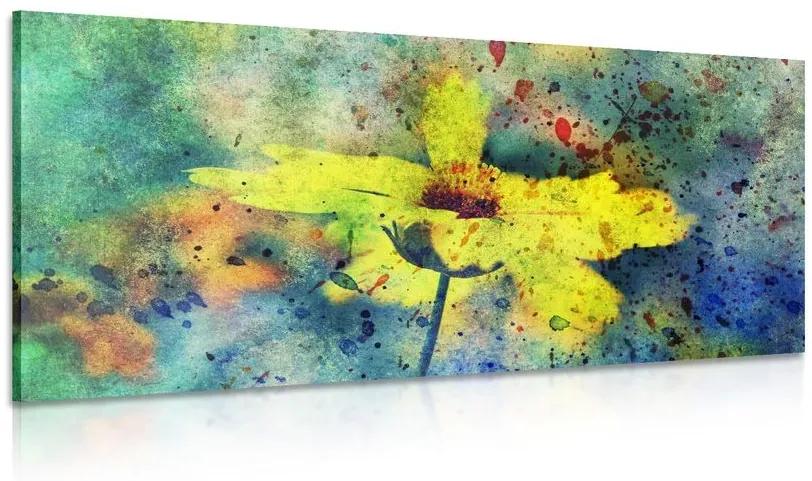 Obraz žlutý květ s vintage nádechem - 100x50 cm