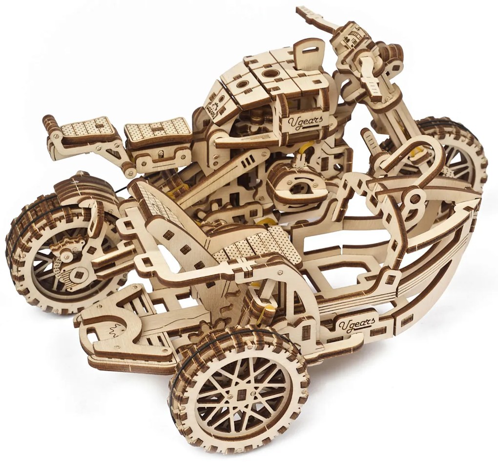 Ugears 3D dřevěné mechanické puzzle UGR-10 Motorka (scrambler) s vozíkem