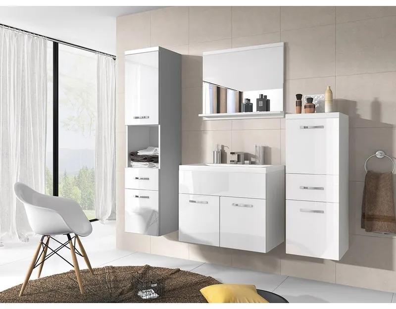 Koupelnový nábytek Lumia, Barva: bílá / bílý lesk, Sifon k umyvadlu: ano, Baterie: bez baterie
