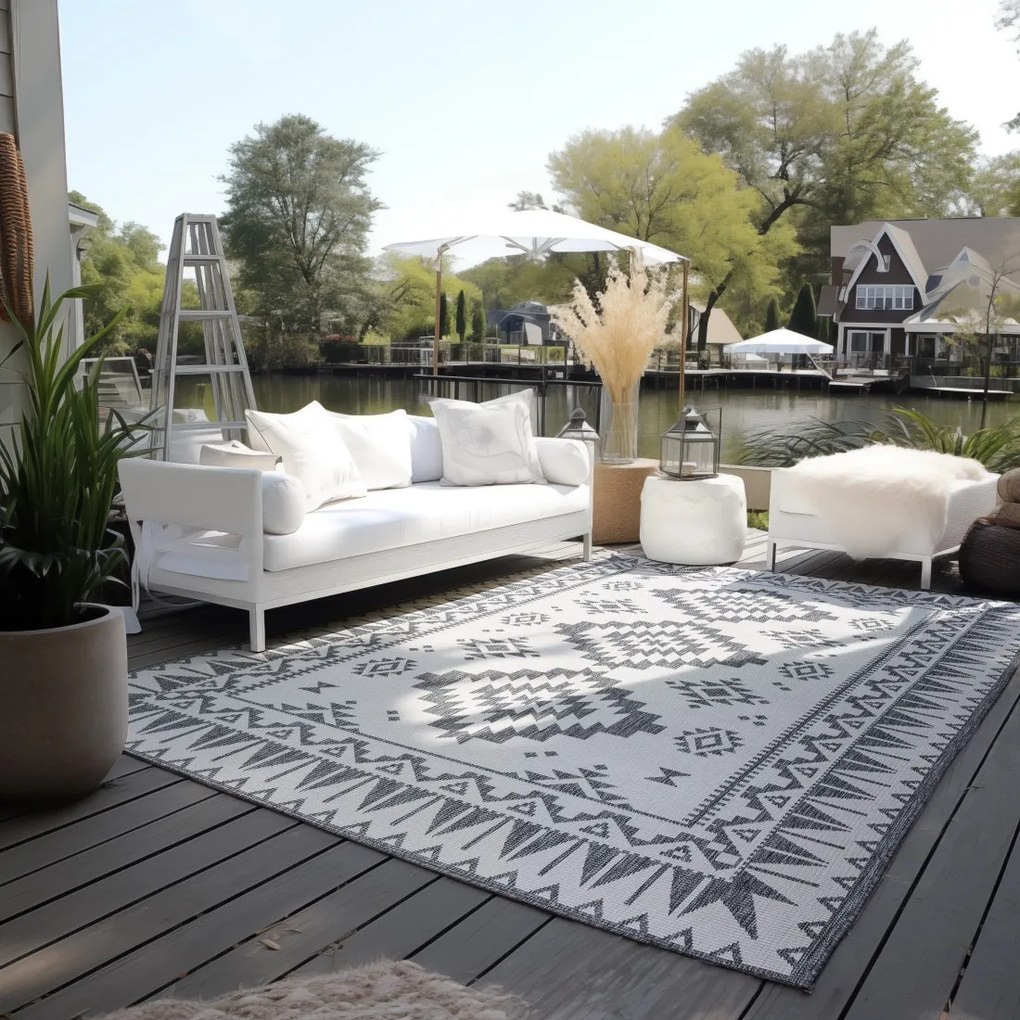 ELLE Decoration, Kusový koberec Gemini 106018 Silver z kolekce Elle – na ven i na doma, 160x230, šedá, chodba / předsíň