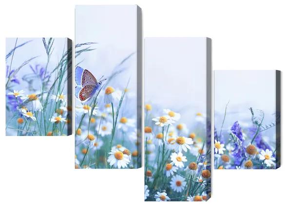 Vícedílný obraz Motýl A Divoké Květiny Nedostatek Nedostatek Přírodní plátno 160x100