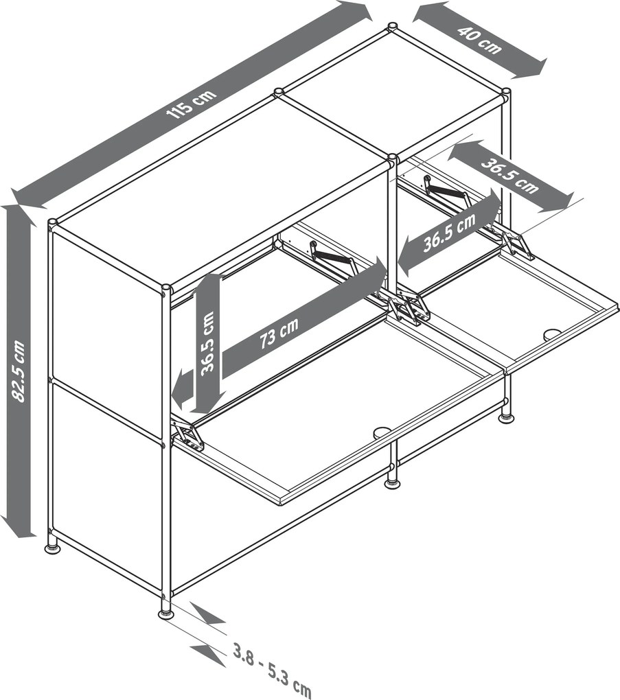 Tchibo - Odkládací skříňka CN3 se 4 výklopnými dvířky - barva: šedá