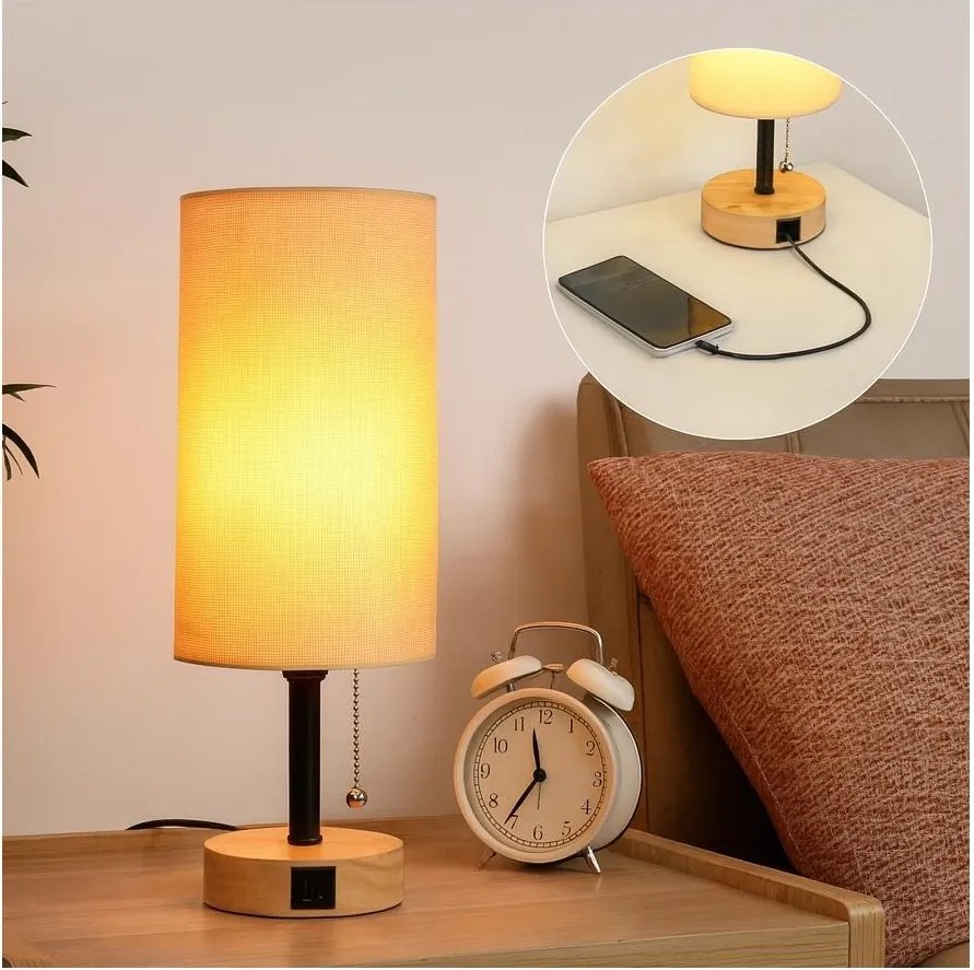 Brilagi - Stolní lampa s USB portem TABLON 1xE27/25W/230V dub/černá/béžová Biano.cz