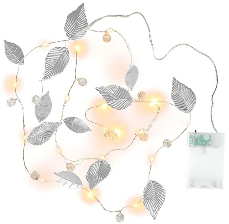 Osvětlení perly a stříbrné listy, 20 LED, teplá bílá, 2 kusy