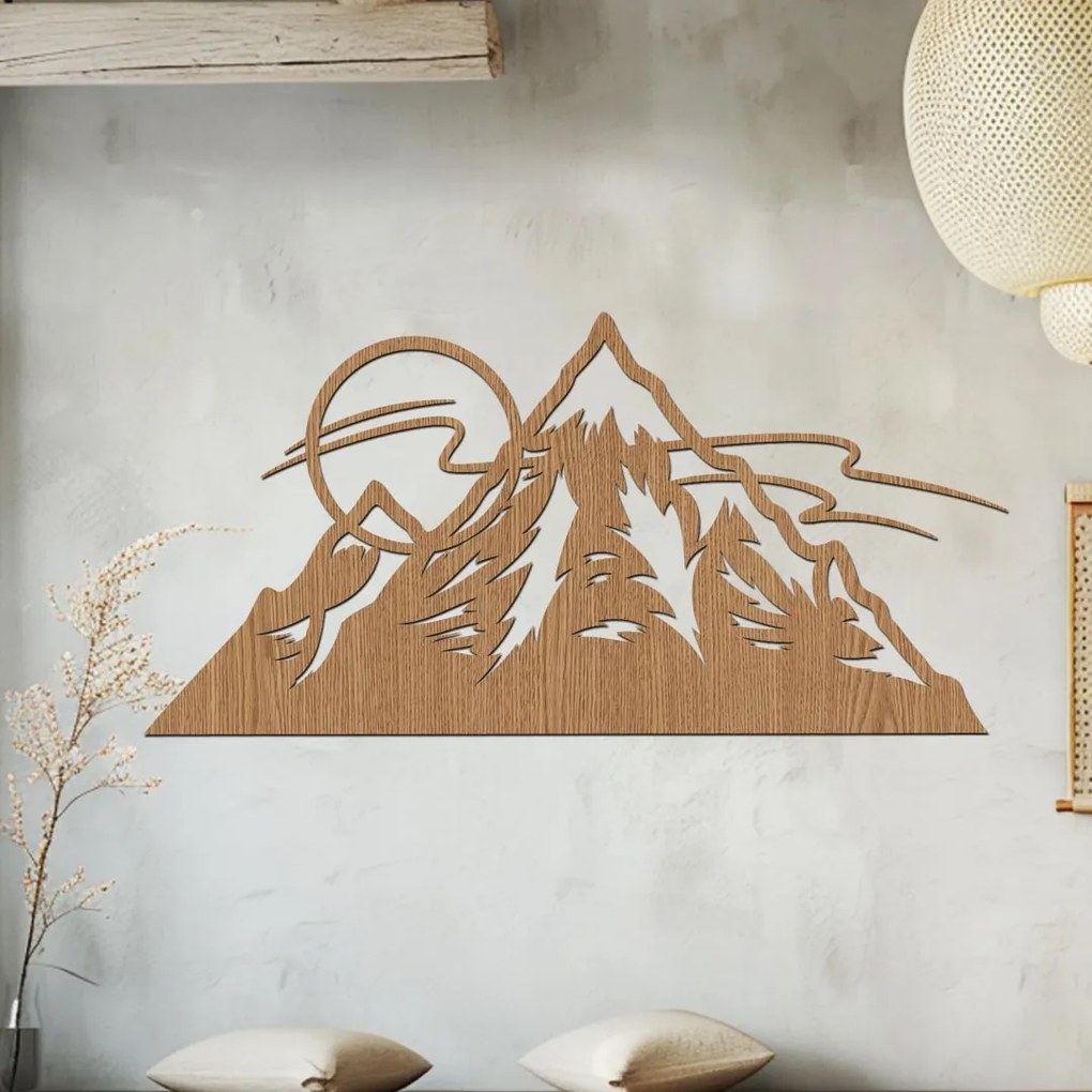 dřevo života Dřevěné hory s východem slunce na zeď Rozměry (cm): 40x20, Barevný vzor: Ořech