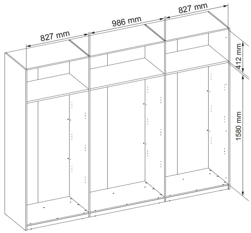 Šatní skříň se zrcadlem Bravo, 270 cm, dub mauvella