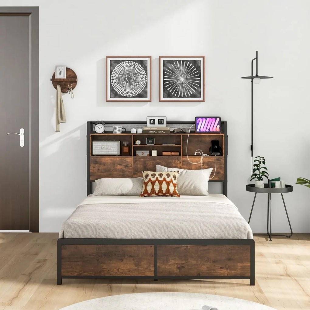 Costway Rám postele s nabíjecí stanicí a úložným prostorem a – 200 x 140 cm
