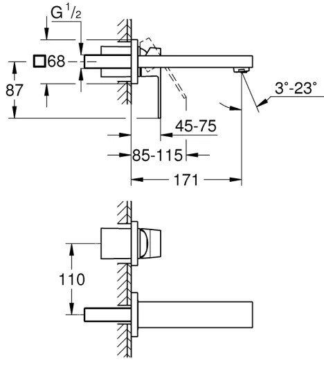 GROHE 19895000 - Umyvadlová dvouotvorová baterie EUROCUBE 171 mm lesklý chrom