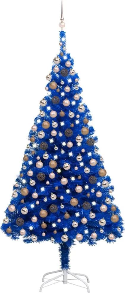 vidaXL Umělý vánoční stromek s LED a sadou koulí 240 cm PVC [3077506] Barva: Modrá a růžová