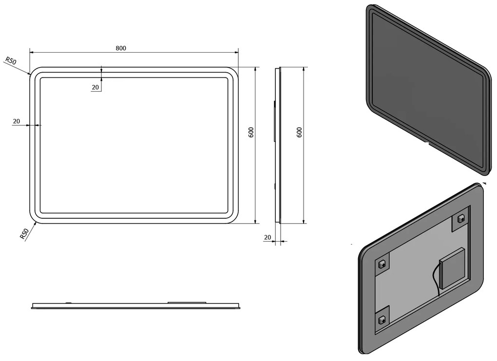 Sapho, NYX LED podsvícené zrcadlo 600x800mm, NY060