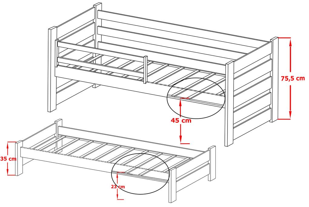 Dětská postel 90 cm Keith (s roštem a úl. prostorem) (borovice). 1013044