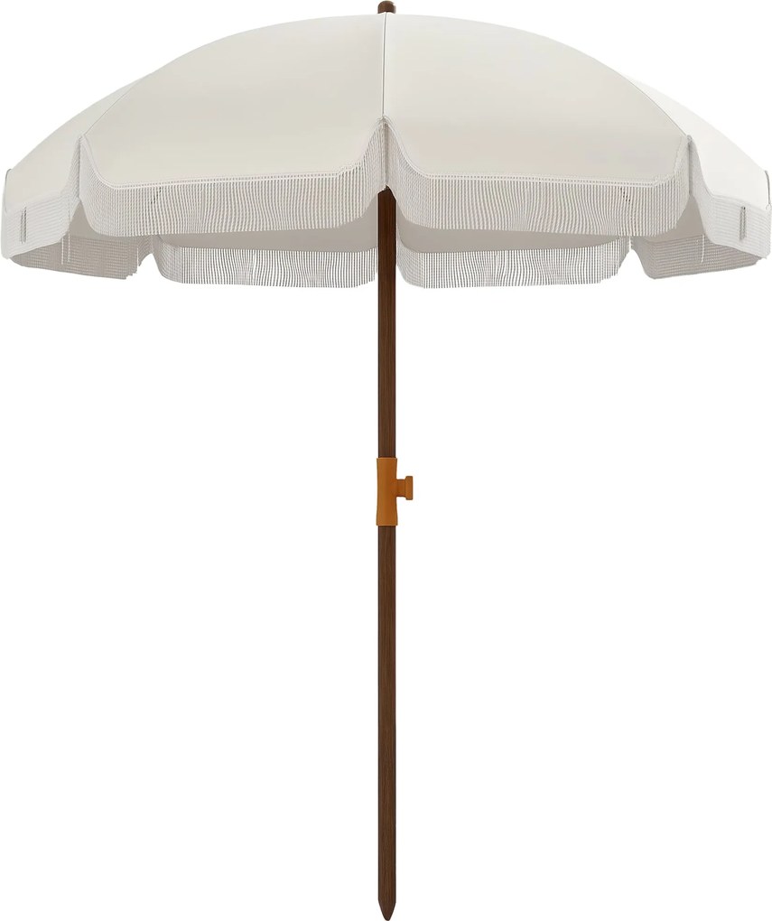 Plážový slunečník Outsunny s třásněmi Ø190x210 cm, slunečník pro terasu s 8 tyčemi, manuální otevírání, UV ochrana, voděodolný a přepravní taška pro z