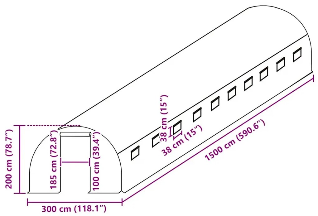 vidaXL Marketos Náhradní plachta na skleník (45 m²) 300 x 1 500 x 200 cm zelená