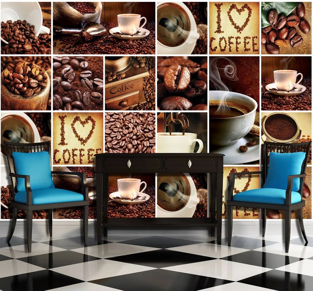 Fototapeta - I Love Coffee - koláž (254x184 cm)