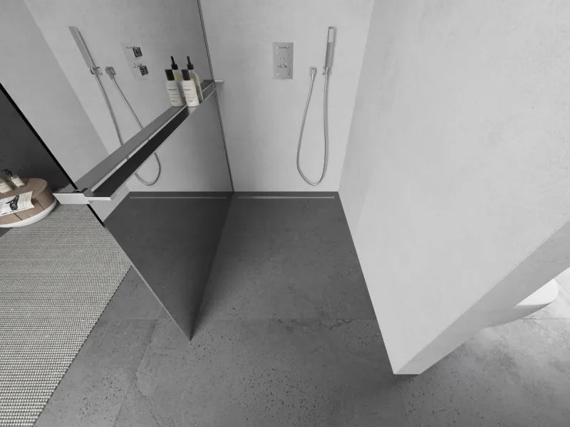 Mexen Kioto+ L, sprchová zástěna Walk-In s poličkou a věšákem 100 x 200 cm, 8mm sklo vzor zrcadlo, chromový profil, 800-100-123-01-50