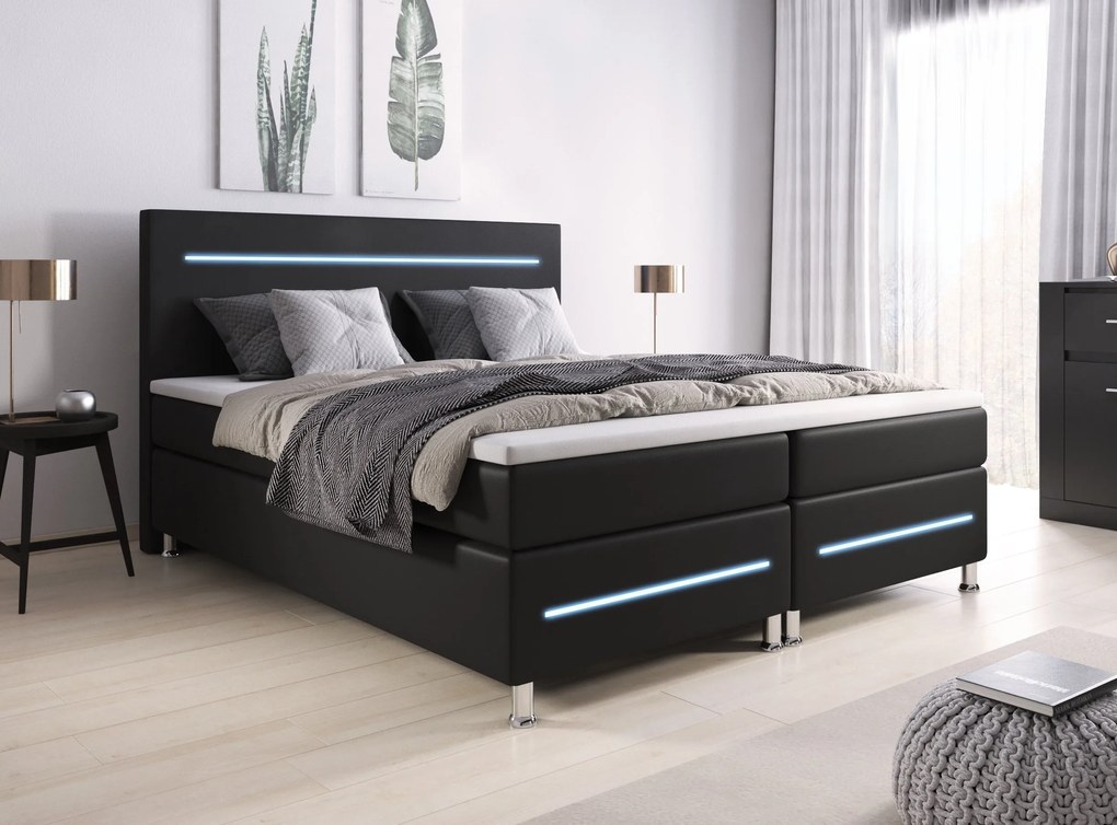 K&M postele Boxspring postel SEJOUR bez úložného prostoru s LED Velikost postele: 140 × 200 cm, Výběr matrace: Oboustranná pružinová matrace - středn…