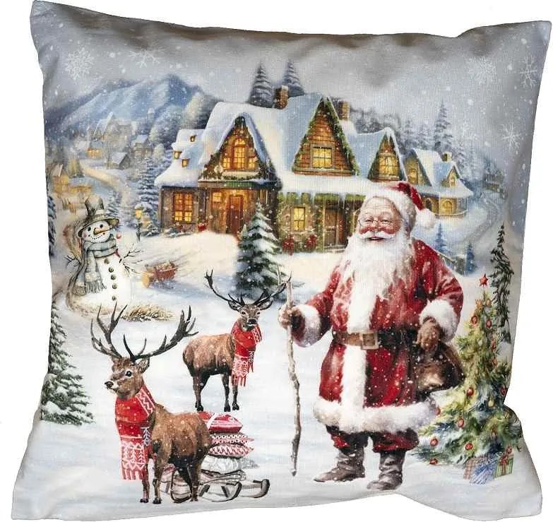 Povlak na polštář Santa Claus se soby 40 × 40 cm