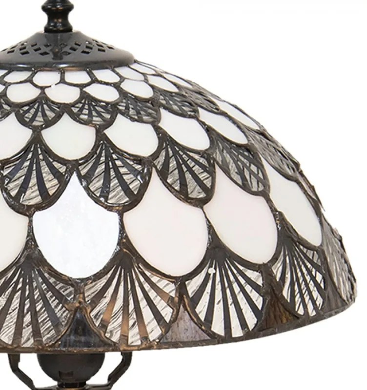Stolní lampa Tiffany Loek bílo hnědá v art deco stylu – 31x46 cm