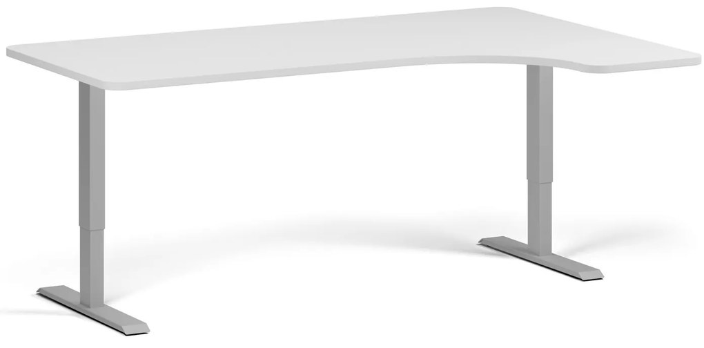 Rohový polohovací stůl se zaoblenými rohy, 180x120 cm, 1 motor, L/P, šedá podnož, bílá