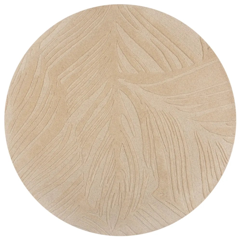 Flair Rugs, Kusový koberec Solace Lino Leaf Natural kruh, 160x160 (průměr) kruh, béžová, ložnice