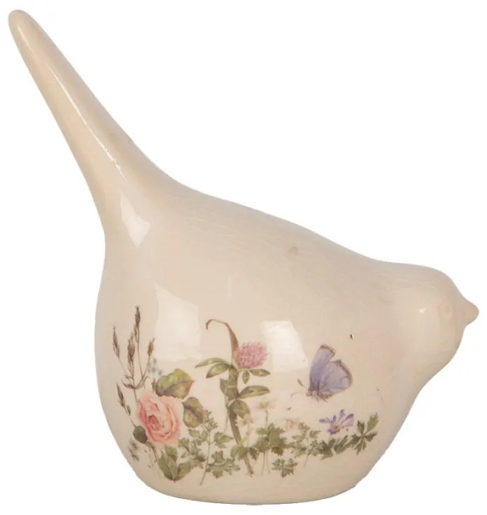 Keramická dekorace ptáček s květy a motýlky Flowers of Love M – 14x9x15 cm