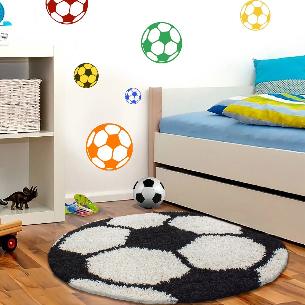 Ayyildiz, Dětský kusový koberec Fun 6001 black, 120x120 (průměr) kruh, šedá, dětský pokoj