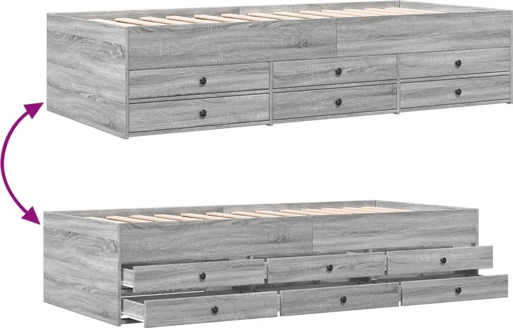 Válenda se zásuvkami bez matrace šedá sonoma 75 x 190 cm 3280893