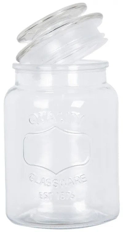 Skleněná skladovací dóza s víkem a nápisem Quality Glassware – 11x18 cm