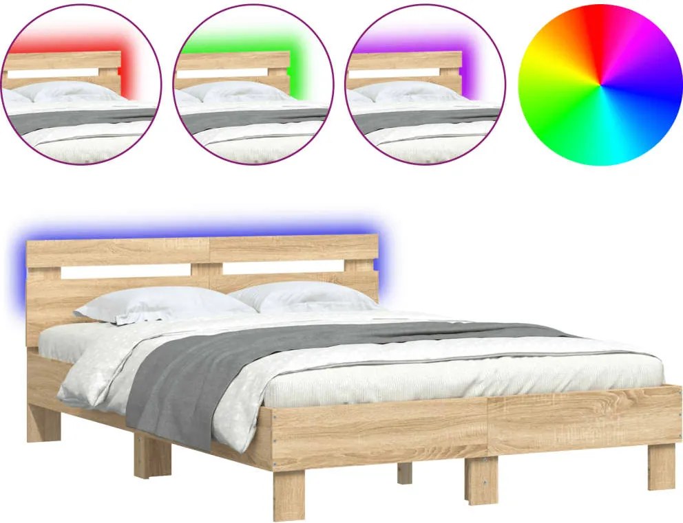 Rám postele s čelem a LED osvětlením dub sonoma 135 x 190 cm 3207569