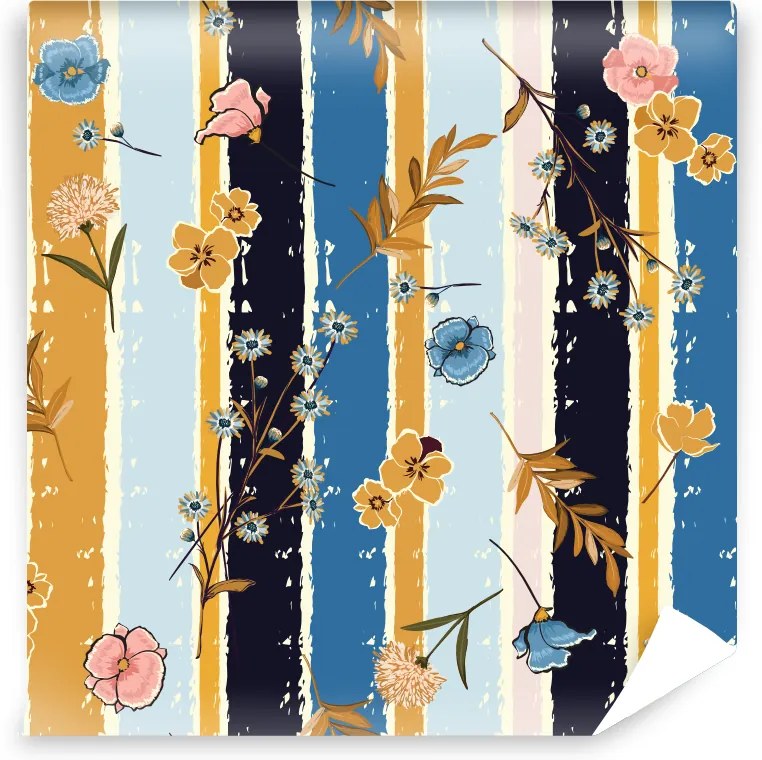 tapeta na zeď motiv květiny a rostliny žlutá modrá Materiál: Vliesová tapeta přírodně matná, Hustota vzoru: 1x1, Výška tapety: Jiná výška