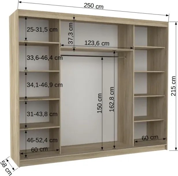 Posuvná skříň se zrcadlem a LED osvětlením SALTO 250 černá