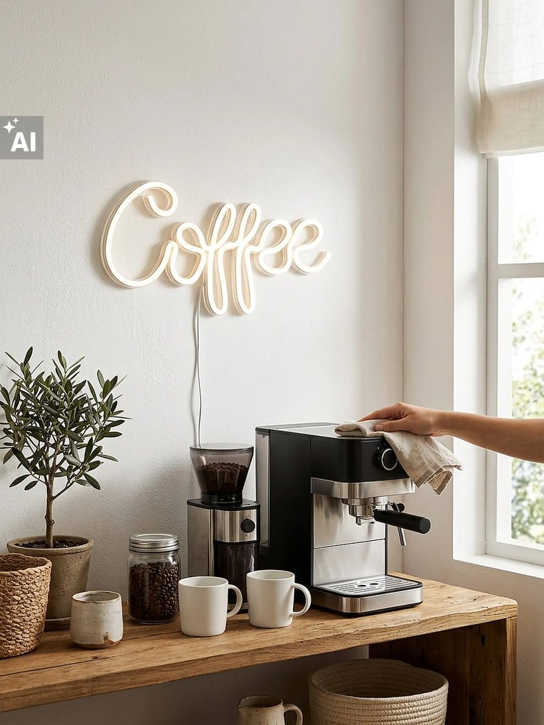 Sinsay - LED neonová lampa ve tvaru nápisu Coffee - bílá