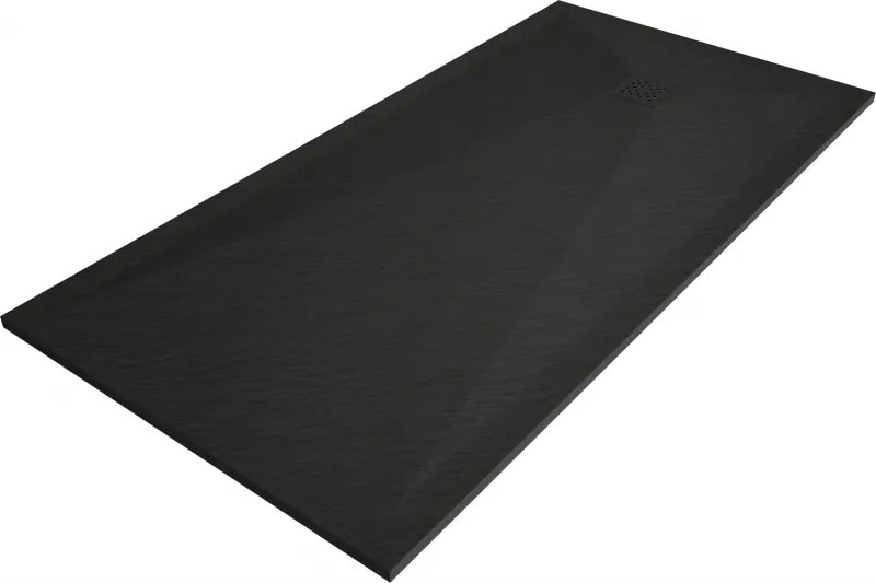 Mexen Stone+, obdélníková vanička z minerálního kompozitu 180 x 100 cm, černá, černá krytka, 44701018-B