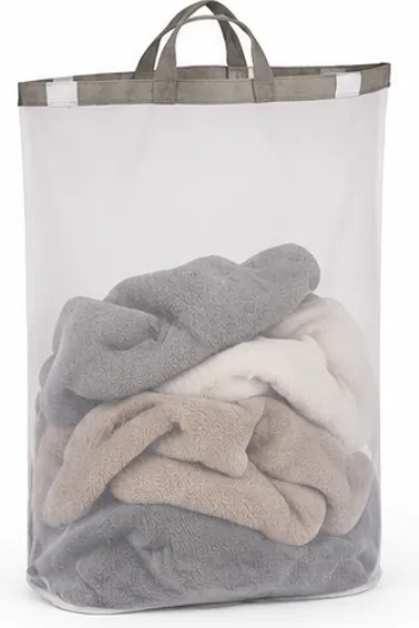 koš na prádlo, objem 100+ l, s víkem, 2 odnímatelné tašky, látka/bambus, 75x43x32 cm, šedá/přírodní, Dekorino KP20260003