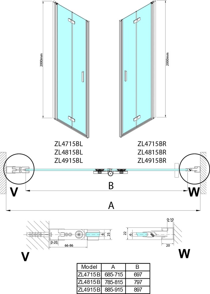 Polysan ZOOM BLACK sprchové dveře do niky 900 mm čiré sklo pravé ZL4915BR-01