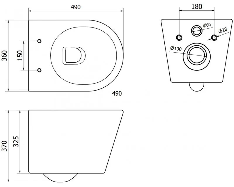 Mexen Rico, závěsná WC mísa 490x360x370 mm, Rimless Tornádo + WC sedátko z duroplastu, černá matná, 30720185T