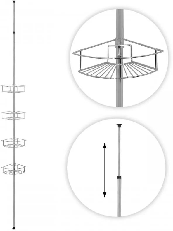 Erga Scopic, rohová teleskopická sprchová tyč 4 policová XL, chromová, ERG-YKA-CH.SCOPIC-XL-CHR
