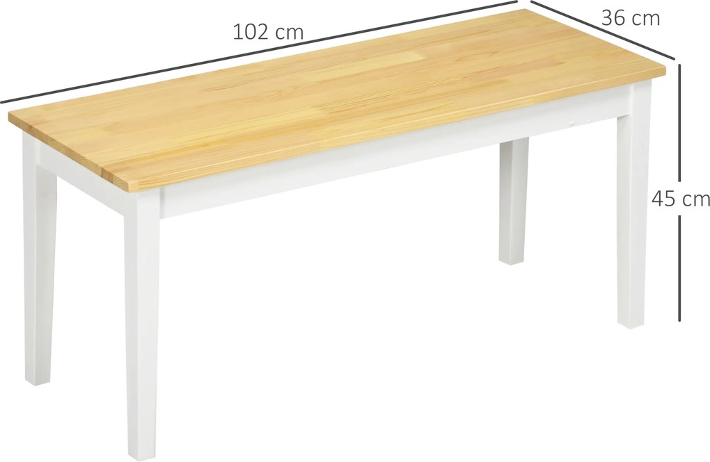 HOMCOM 2místná lavice s nosností až 220 kg z borovicového dřeva v bílé barvě, jídelní lavice kuchyňská lavice do obývacího pokoje 102 x 36 x 45 cm