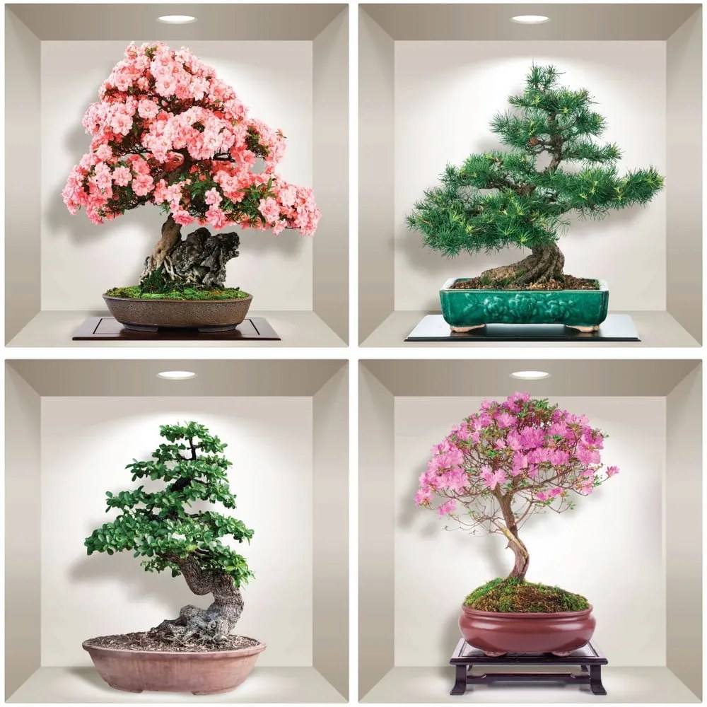Sada 4 3D samolepek na zeď Ambiance Bonsai of Seasons